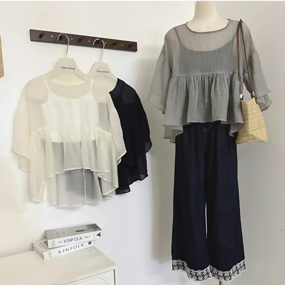 SET Áo tơ Babydoll Tay xoè kèm áo thun 2 dây phong cách Hanaco - S92 | Shopee Việt Nam