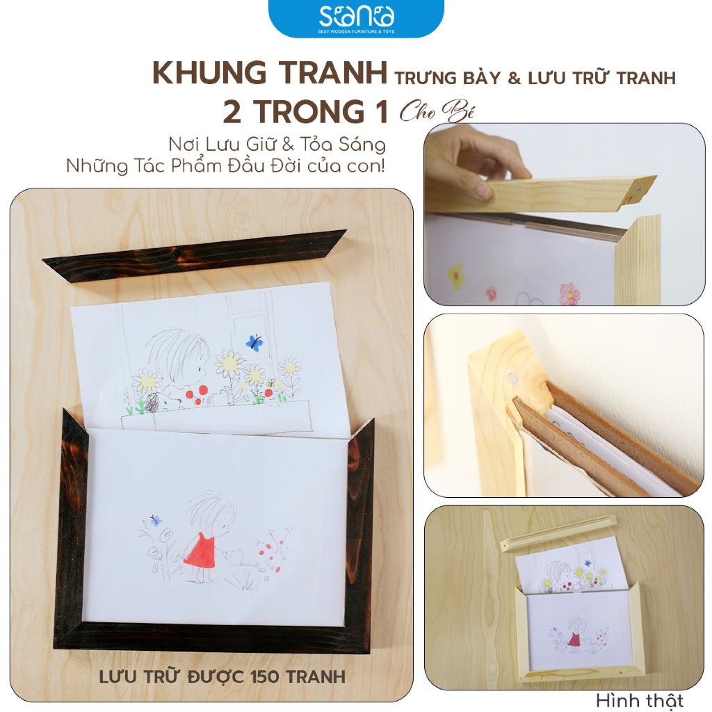 Khung lưu trữ tranh vẽ, khung đựng tranh cho bé 2 ngăn lưu trữ và trưng bày, khung tranh album ...