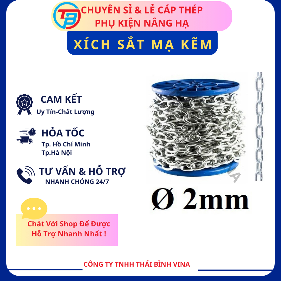 Dây xích sắt mạ kẽm phi 2 [ 2mm ] cáp thép giá sỉ Thái Bình Vina ...