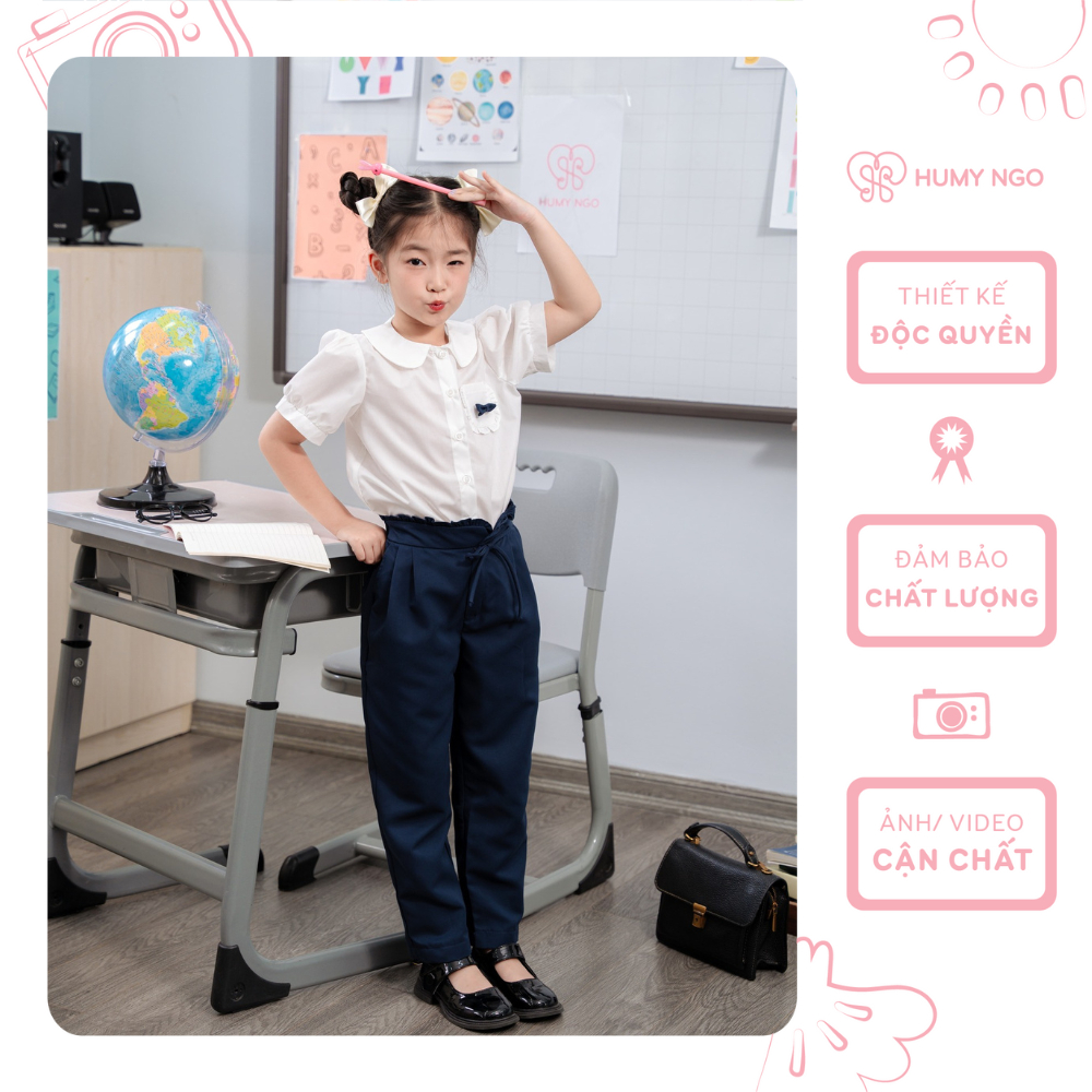 [HUMY NGO] Set đi học bé gái áo sơ mi trắng kèm quần chất liệu KATE hàn ...