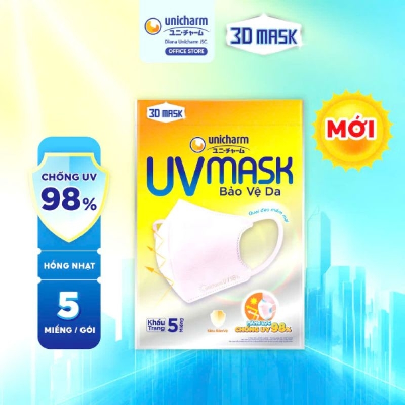 Khẩu Trang Unicharm 3D Mask Chống Nắng - Khẩu Trang UV Mask Nhật Bản UV Block (1 Gói 5 miếng ...