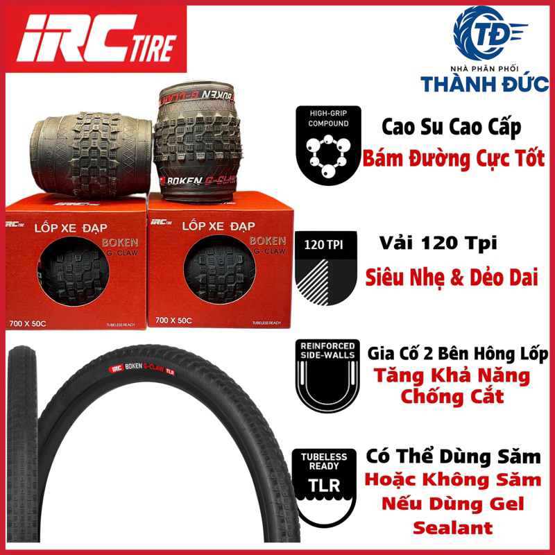 (Vỏ) Lốp Xe Đạp Cao cấp IRC Boken G - Claw 700x50C tanh gập Kevlar cho xe đạp Gravel xe đạp địa ...