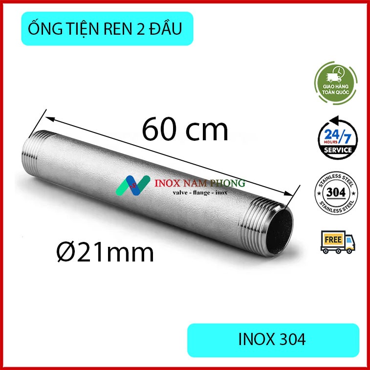 Ống tiện ren 2 đầu phi 21mm dài 10cm, 15cm 20 cm 60cm inox 304, kép tiện ren inox 304 | Shopee ...