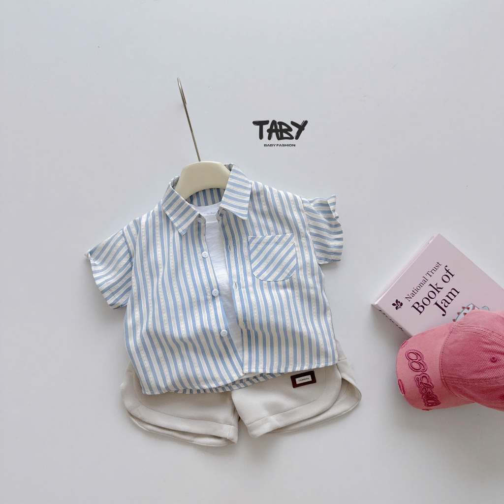 Áo sơ sơ mi kẻ cộc tay Taby Kids, chất liệu vải thô mềm thoáng mát cho ...