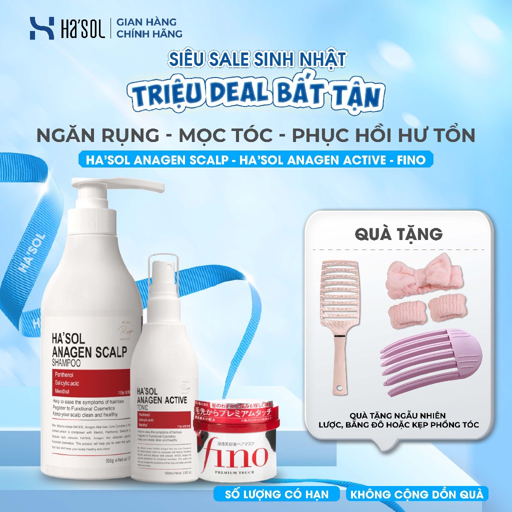 Combo Dầu Gội Hasol + Xịt Mọc Tóc Tonic Hair 100ml + Kem Ủ Fino Nuôi ...