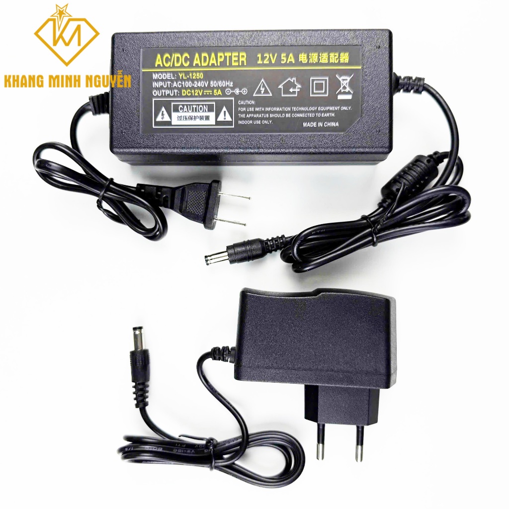 (Không dùng cho Motor) Nguồn, Adapter 12V - 5A - 60W và Adapter 12V - 2A - 24W đầu nguồn tròn 5 ...