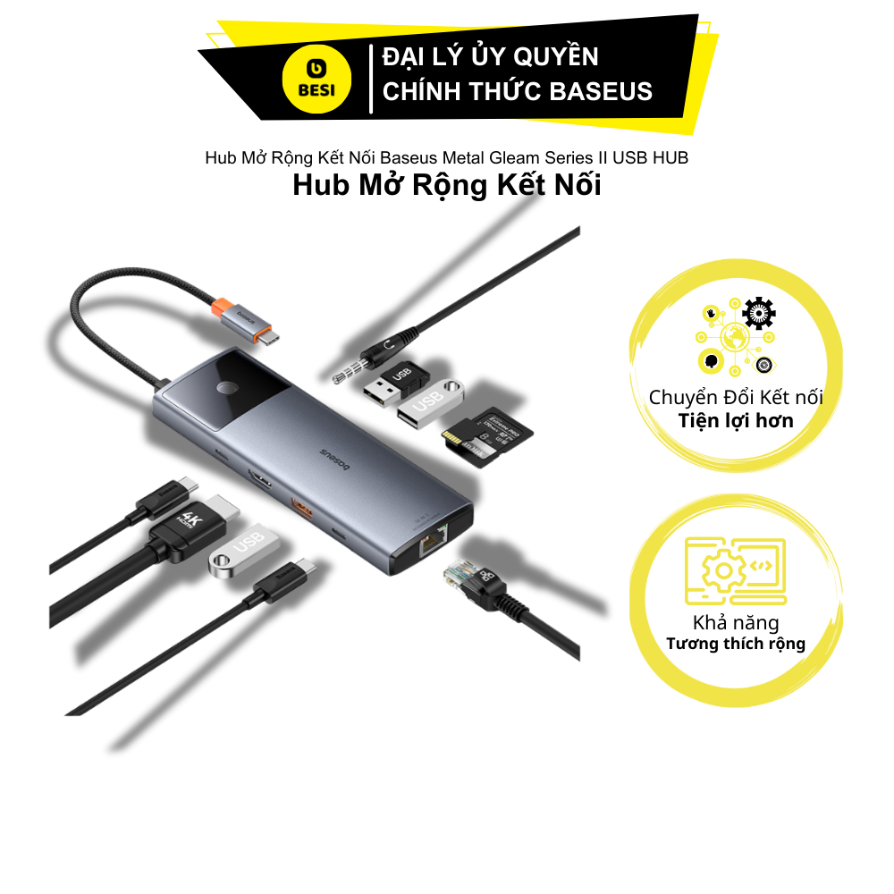Hub Chuyển Đổi Baseus Metal Gleam II | HDMI 4K@60Hz, 10Gbps, PD 100W ...