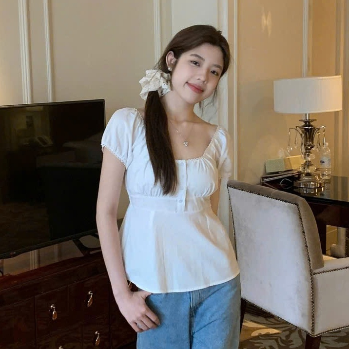 Áo Kiểu Nữ Dáng Suông Tay Bồng Phối Cúc Mùa Hè She Noiree - KA524 ...
