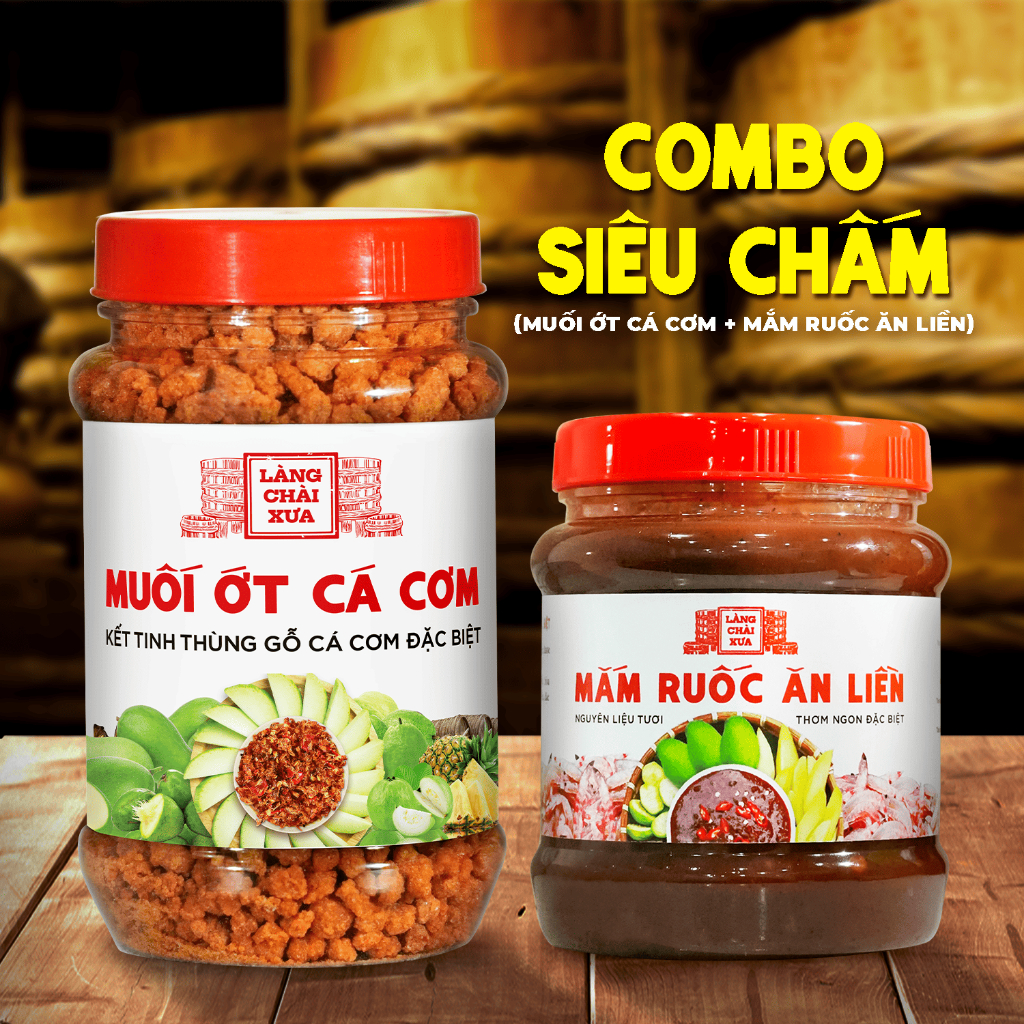 [Combo Siêu Chấm] Muối ớt cá cơm 180g & Mắm ruốc tỏi ớt ăn liền 400g nguyên liệu tươi thơm ngon ...