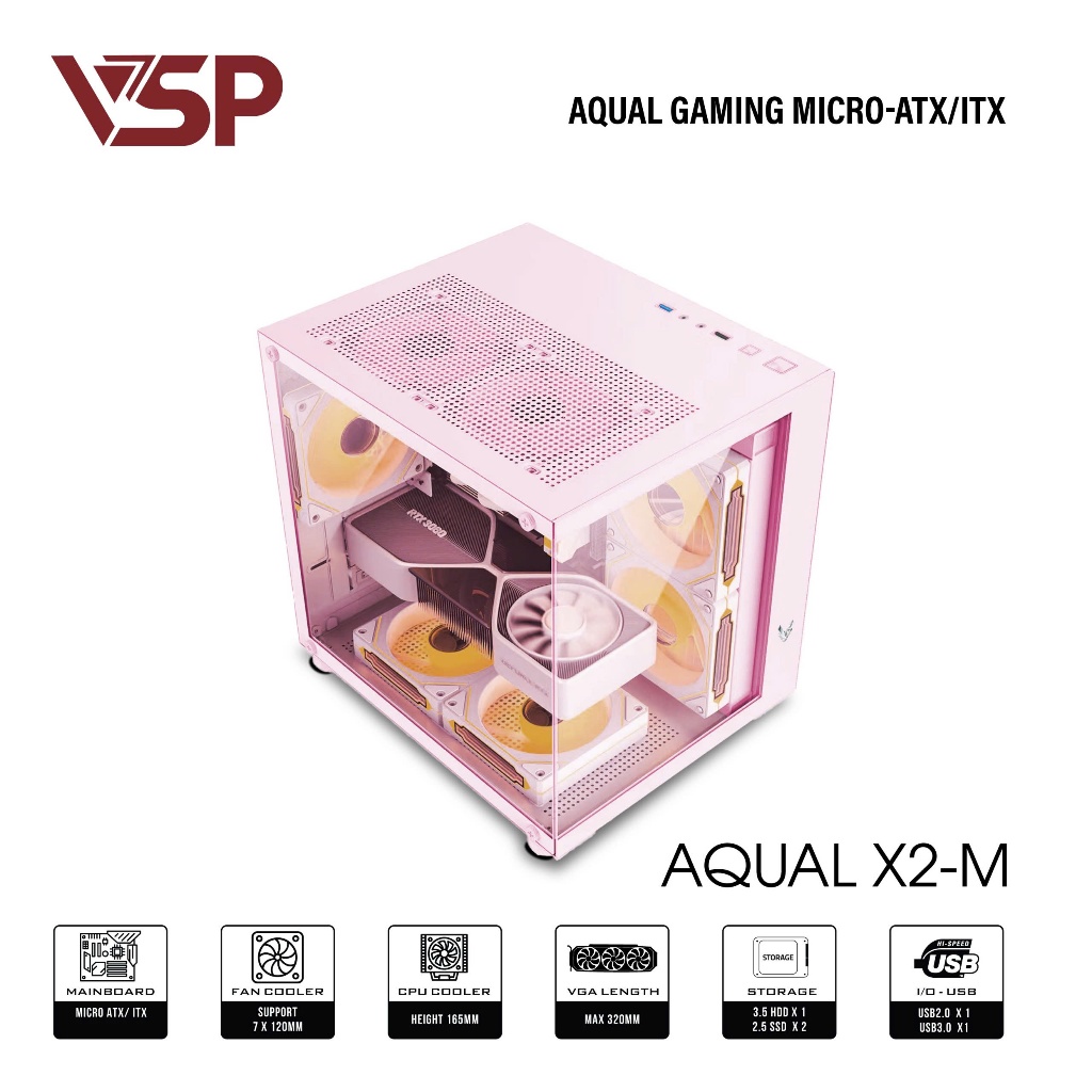 Case Máy Tính VSP AQUAL X2 M Màu Hồng - Thiết Kế Đẹp, Hỗ Trợ Tản Nhiệt ...