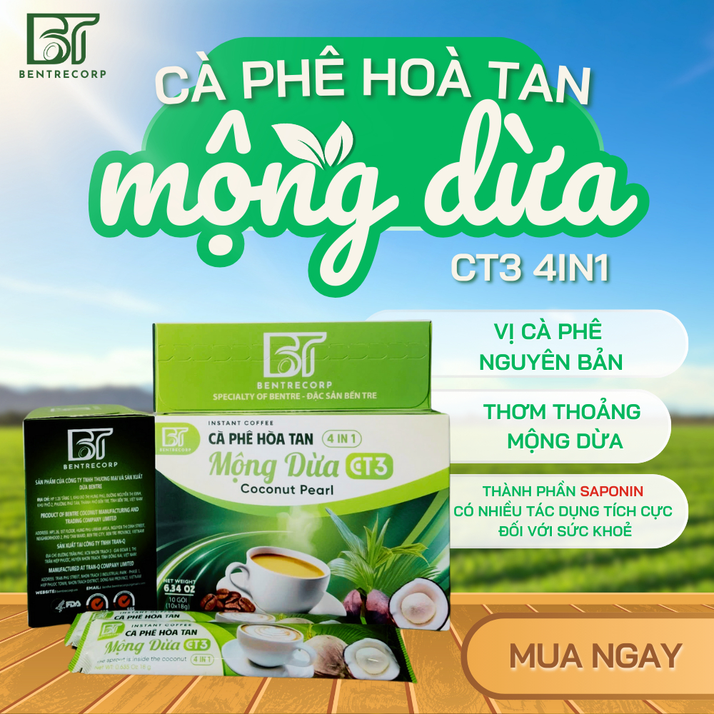 Cà phê hòa tan mộng dừa CT3 4IN1- Vị Béo thơm- Tiện lợi pha uống mỗi ngày (10 gói/hộp và 15 gói ...