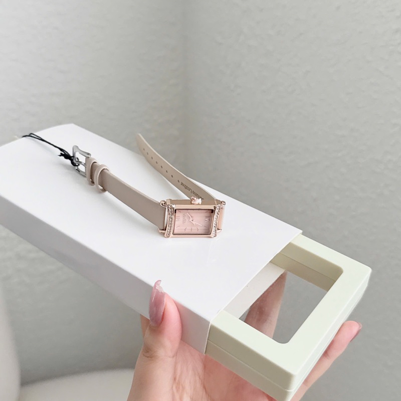 Đồng hồ nữ mặt chữ nhật viền đá quai da màu be (full box) | Shopee Việt Nam