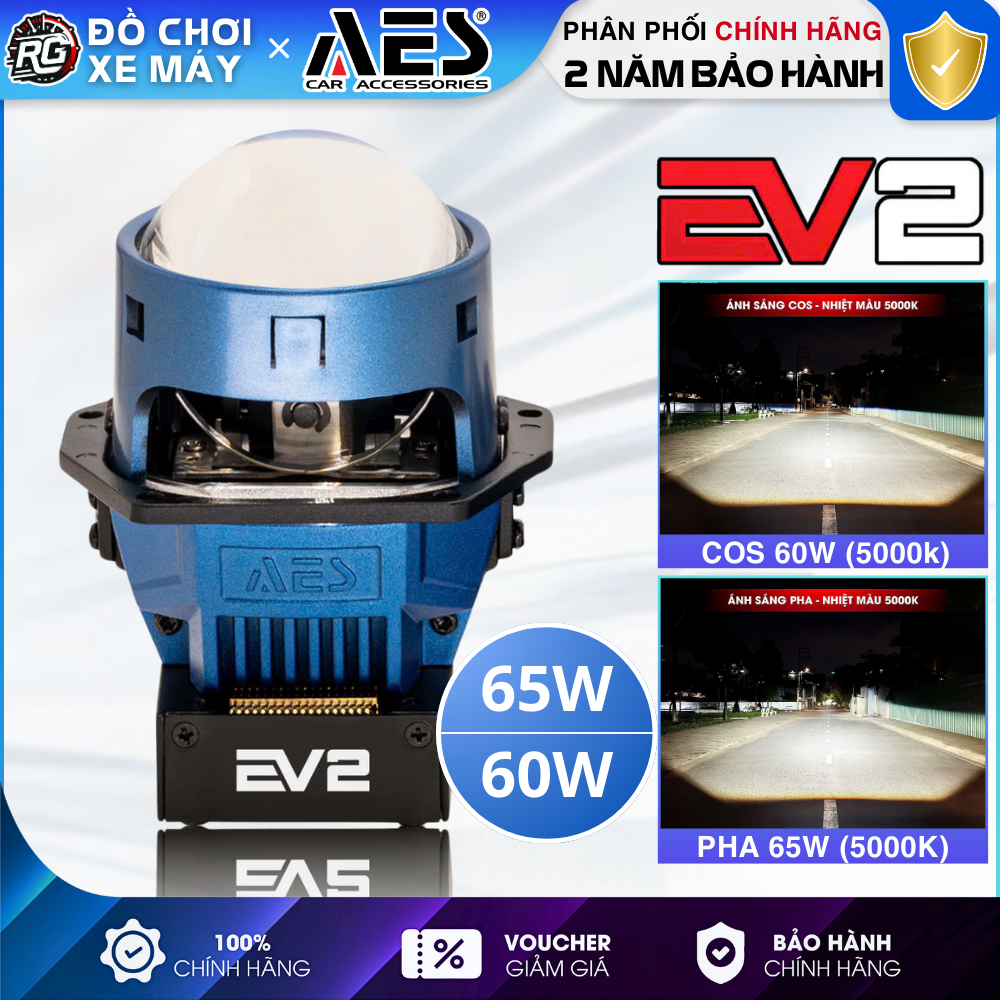 Bi Cầu Led AES EV2, Bi Cầu 2.0 Inch Công Suất 60W – Cos Mịn Pha Gôm, Bảo Hành 24 Tháng | Shopee ...