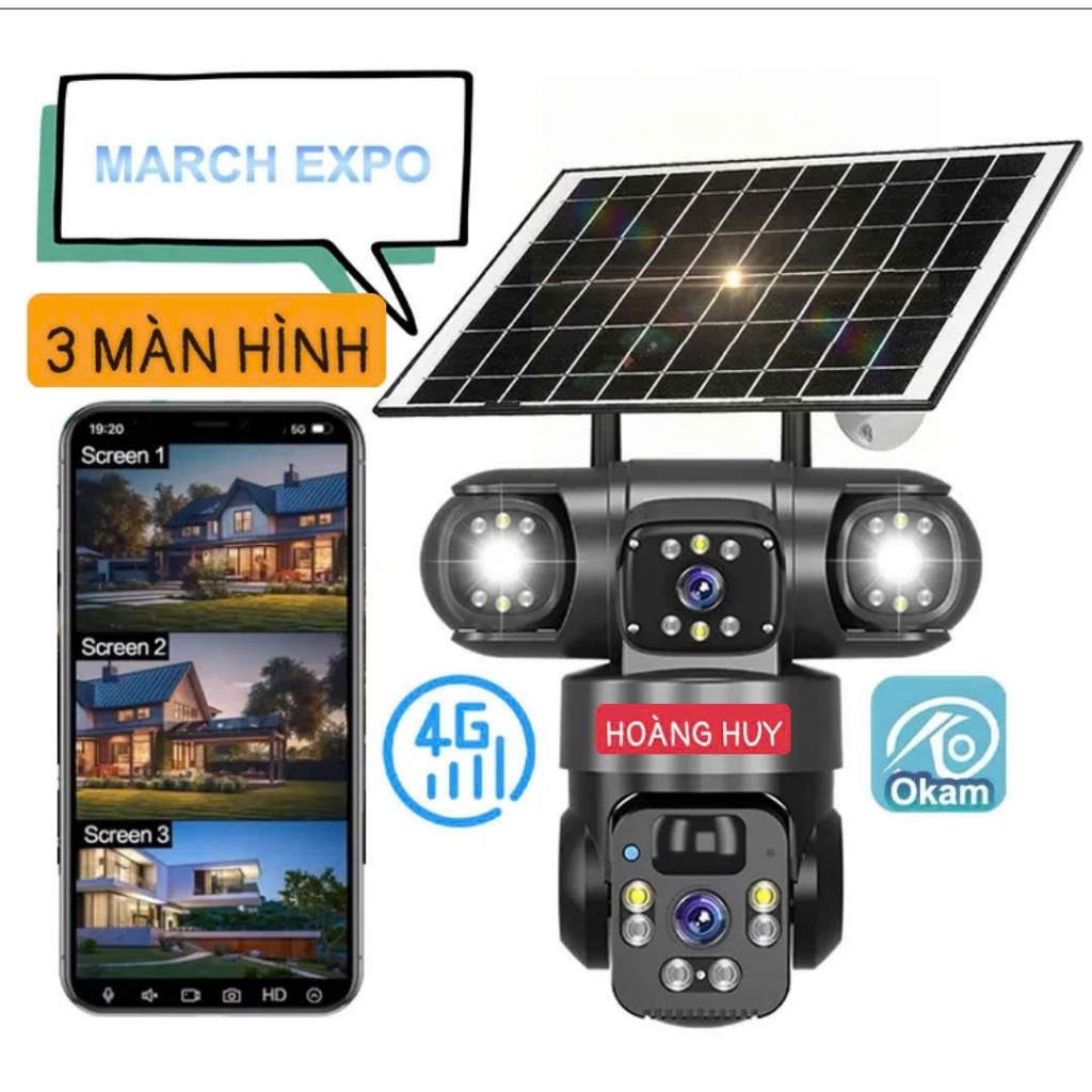 Camera năng lượng mặt trời sim 4G 2025 3 khung hình xem độc lập, dùng ...