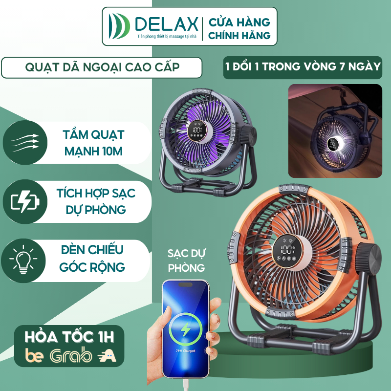 Quạt Tích Điện Dã Ngoại DELAX, Quạt Cắm Trại Đa Năng Pin 20.000mAh ...