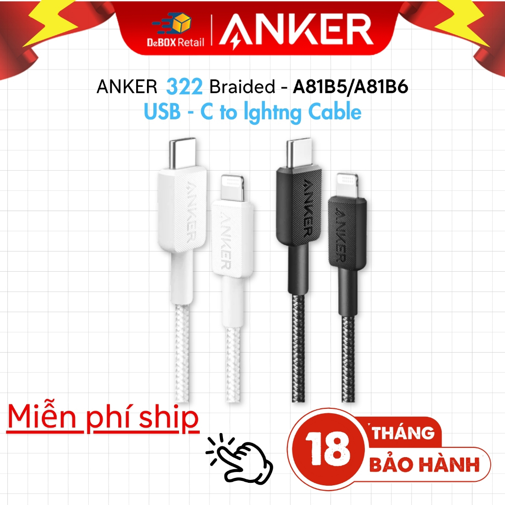 Cáp Sạc Nhanh ANKER 322 Nylon Dù USB-C to Lghtng đạt chứng nhận, thích ...