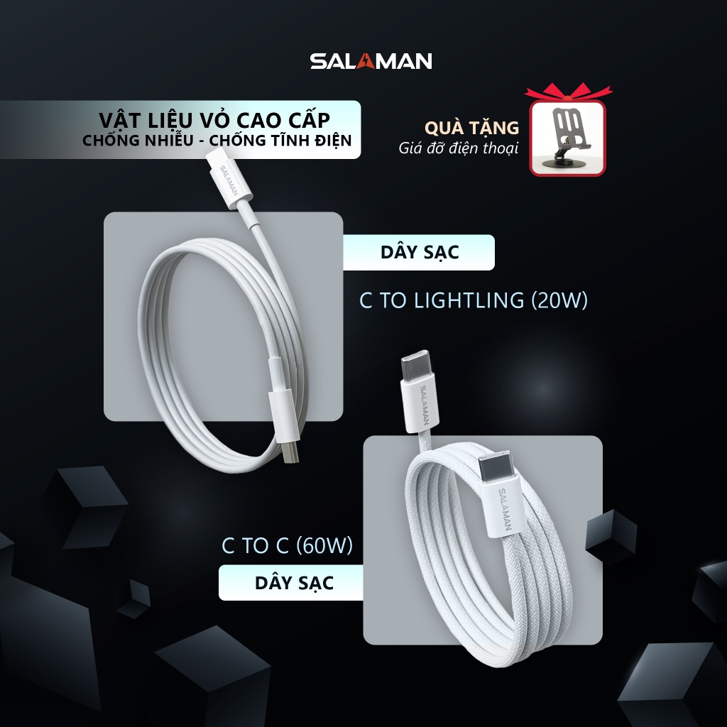 Cáp sạc nhanh Salaman PD MFI - Chống cháy, chống nhiễu, chống tĩnh điện ...