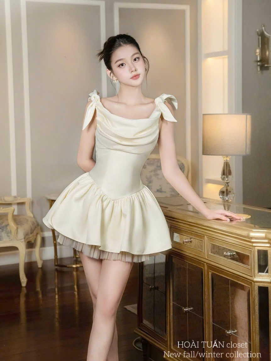 Váy Nữ Sang Chảnh,Váy Đi Tiệc Đi Chơi Kiểu Dáng 2 Dây Bản To Thắt Nơ Tùng Váy Xoè Phối Lới Q125 ...