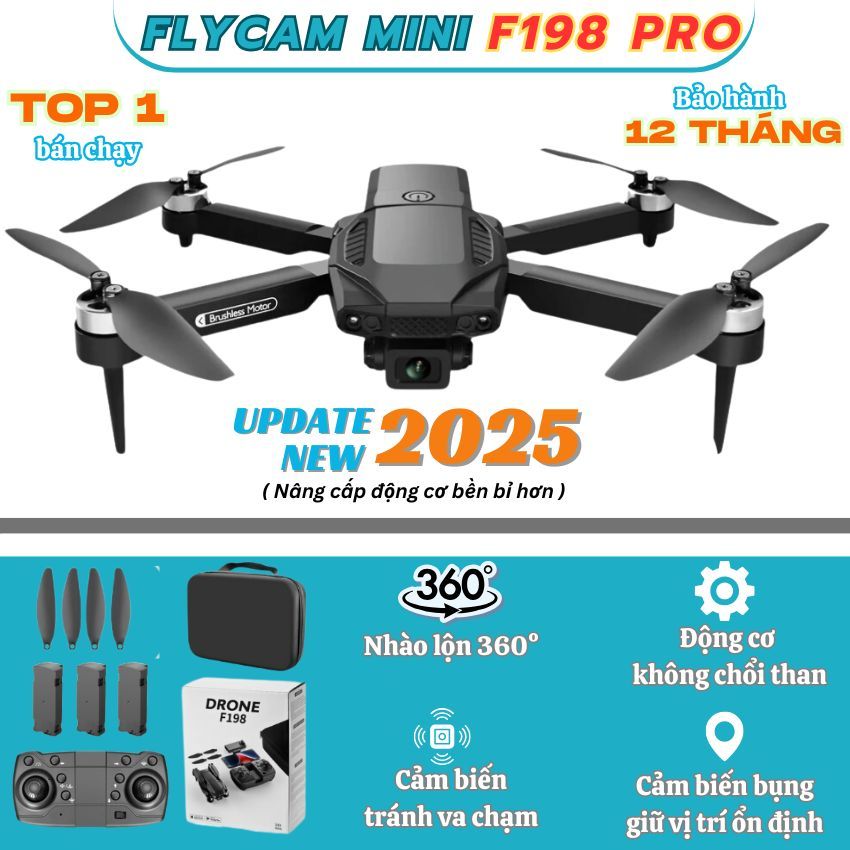 Flycam Drone mini F198 Pro, Máy Bay Flycam Camera cảm biến chống va ...