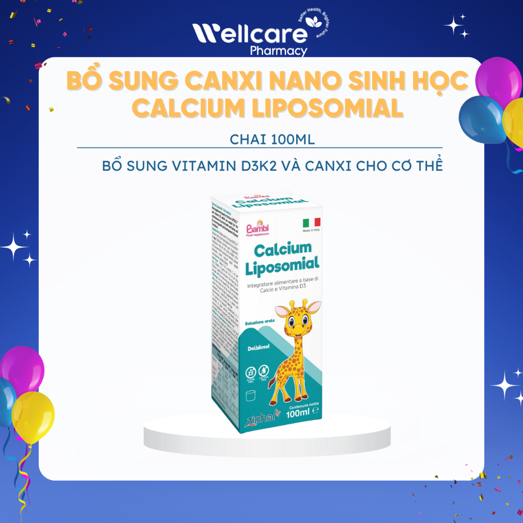 Calcium Liposomial [Chính hãng] - Chai 100ml bổ sung Canxi Nano sinh học, Vitamin D3K2 (MK7) cho ...