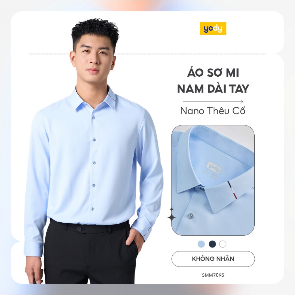 Áo sơ mi nam YODY dài tay vải Nano solid, ít nhăn nhàu, đứng form thêu ...