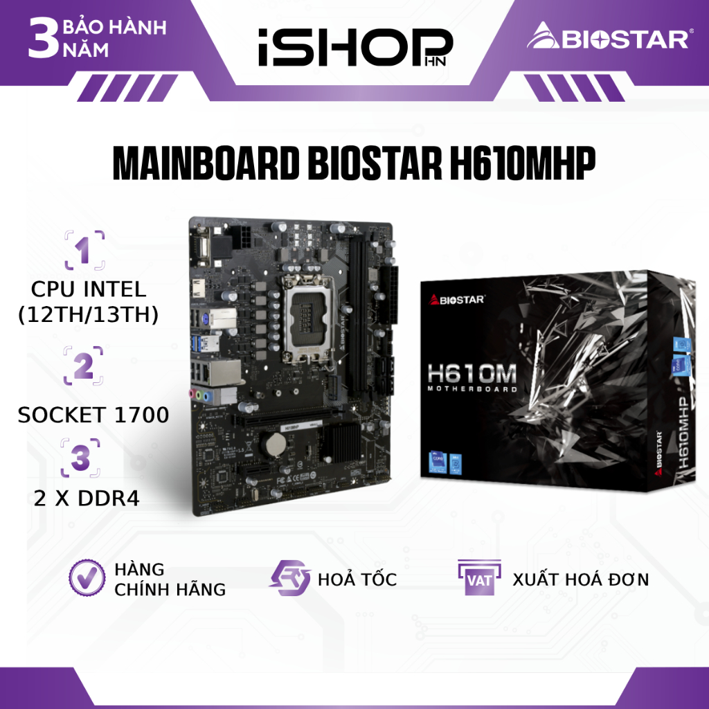 Bo mạch chủ Mainboard Biostar H610MHP CPU Intel (12th/13th/14th ...