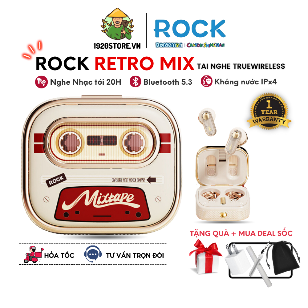 Tai Nghe Bluetooth TWS Rockspace Retro Mix Tape, Nghe Nhạc 20H, Kháng ...