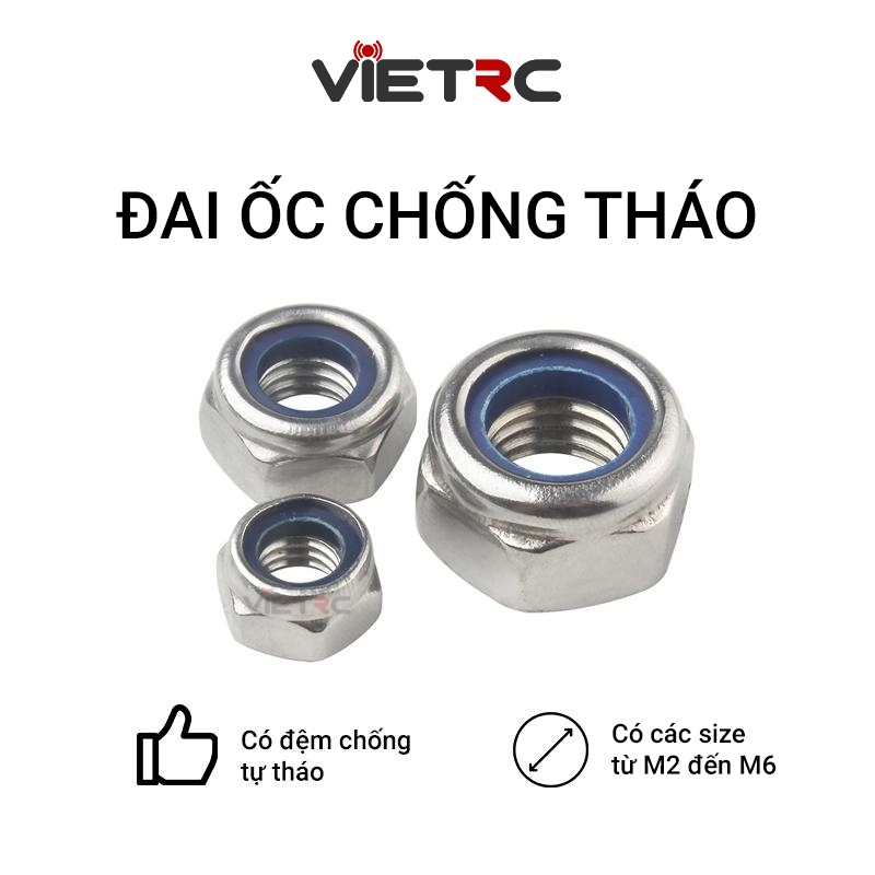 Set 3 / 5 đai ốc tán ren M2, M3, M4, M5, M6 có ron cao su tự khóa chống ...