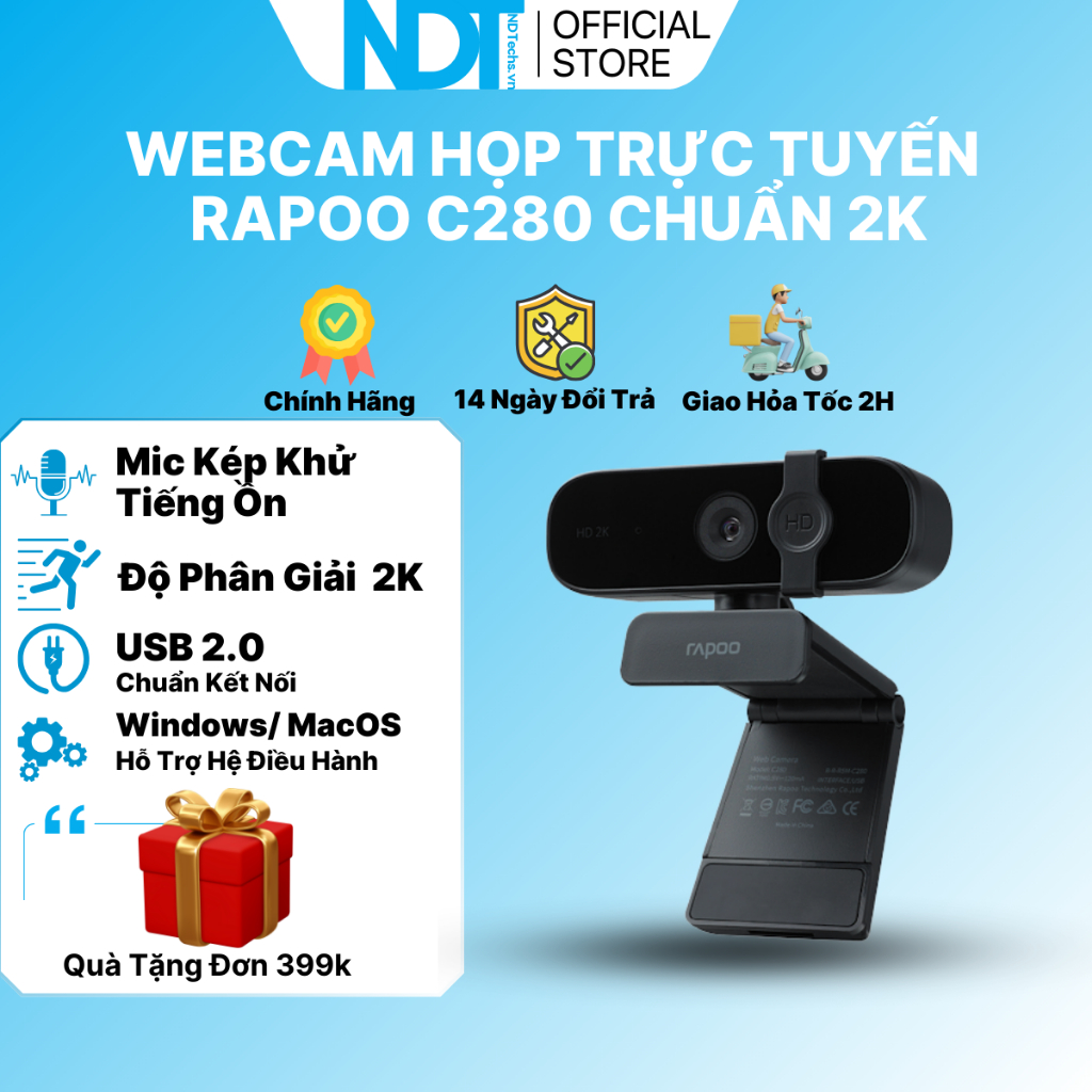 Webcam Họp Trực Tuyến Rapoo C280 Chuẩn Hình Ảnh 2K Cổng Kết Nối USB Có ...