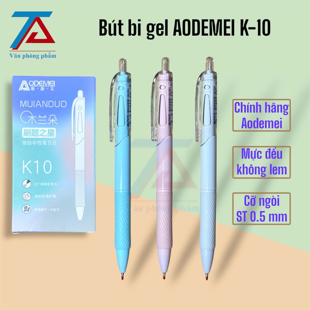 Bút bi bấm mực gel AODEMEI K10 MỰC ĐEN ngòi ST 0,5mm viết trơn, không ...