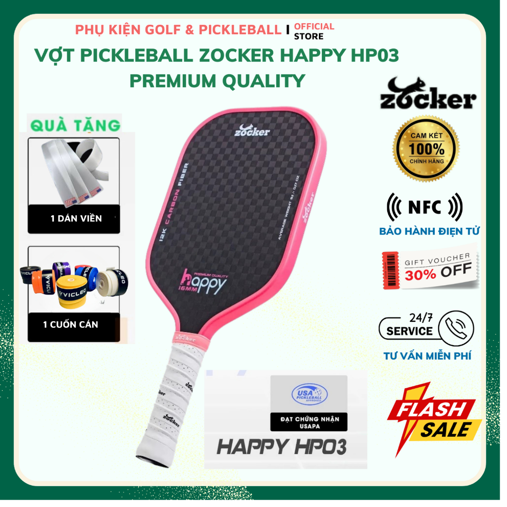 ( Hot, Chính Hãng ) Vợt Pickleball Zocker HP03 - Carbon 12K Fiber- Dòng ...