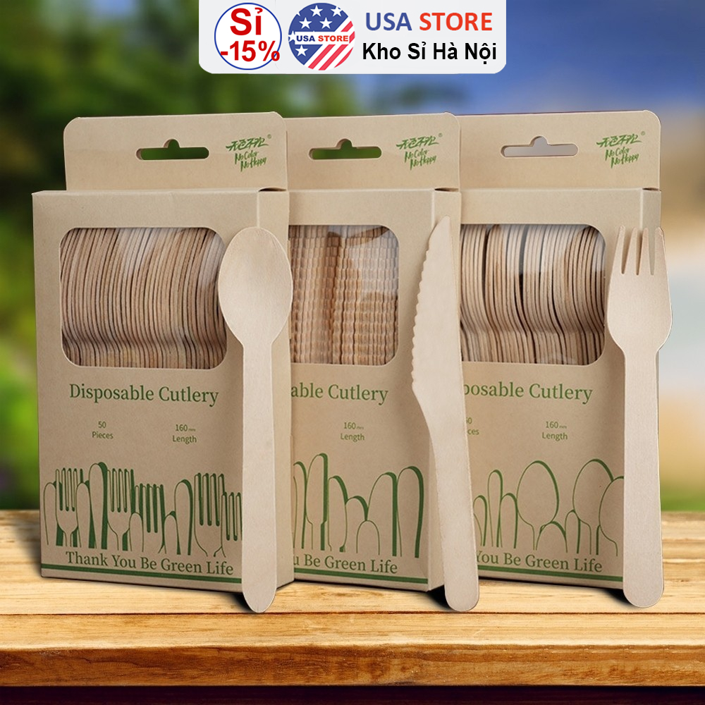 Set 30 Dĩa Nĩa Gỗ - Thìa - Dao Gỗ 16cm/10cm Dùng 1 Lần Cho Môi Trường ...