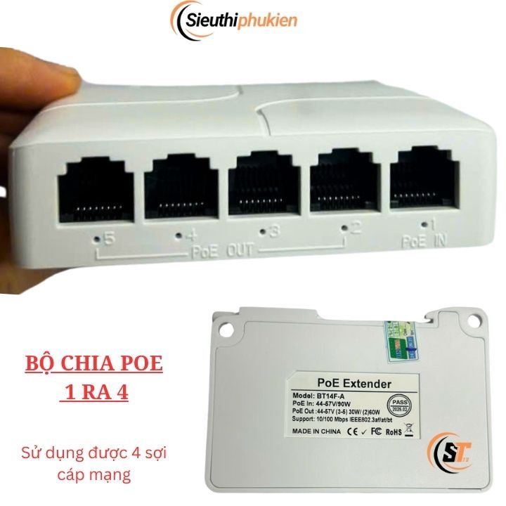 Bộ chia Poe 1 ra 4,Không cần cắm nguồn, lấy nguồn từ cổng POE - BẢO ...