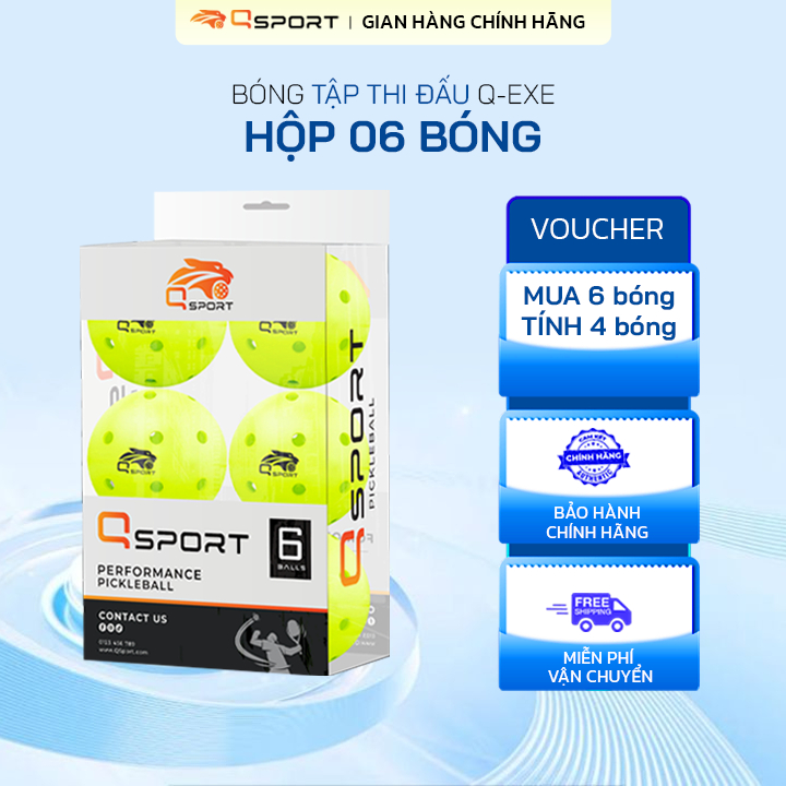 Hộp 6 Bóng tập thi đấu Pickleball Qsport Q-Exe 40 lỗ với đường kính ...