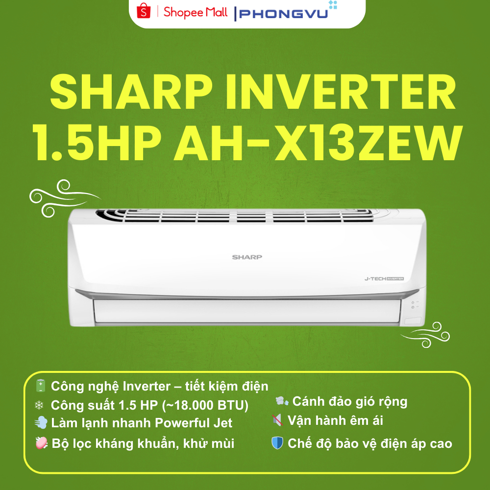 [Shopee Lắp Đặt 0Đ HN HCM]Máy lạnh Sharp Inverter 1.5 HP AH-X13ZEW - Bảo hành 24 tháng | Shopee ...