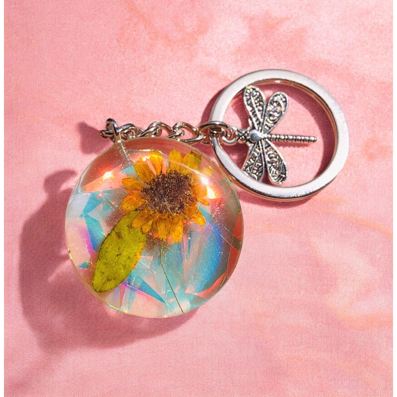 Móc khoá Hoa Hướng Dương thật (thêm tên theo yêu cầu ) DIY Epoxy resin ...