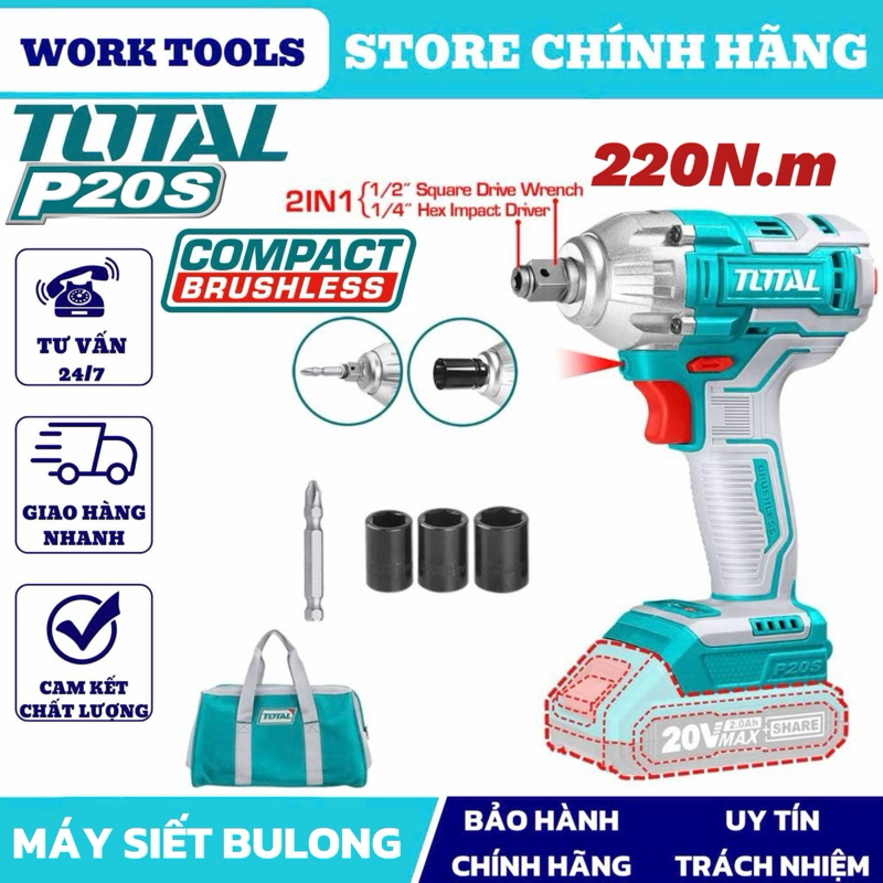Thân Máy siết buloong 300N.m dùng pin 20V TOTAL TIWLI20010 & TIWLI20208 ...