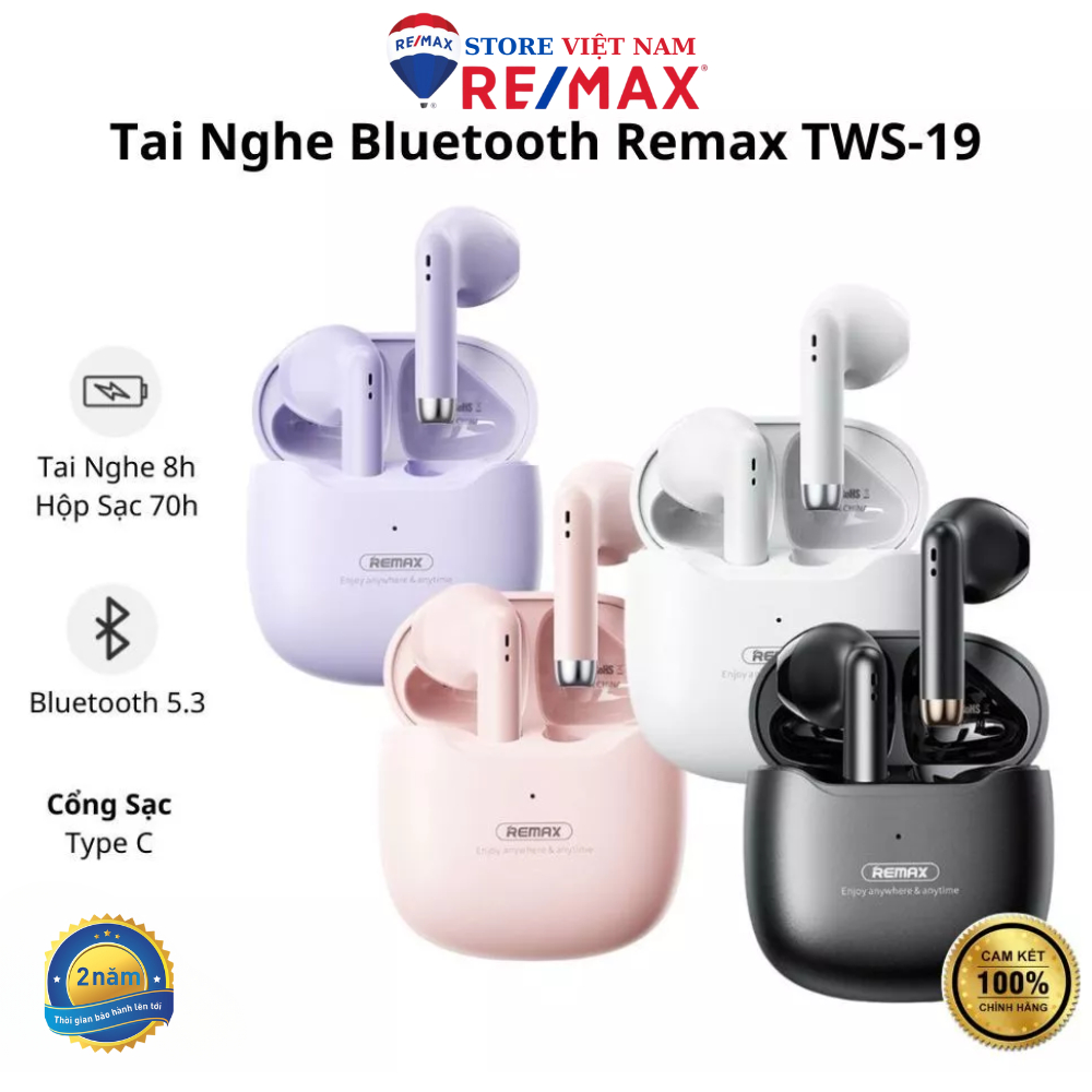 Tai nghe Bluetooth TWS Remax TWS-19 Marshmallow Series V5.3 Pin 5H cảm ...