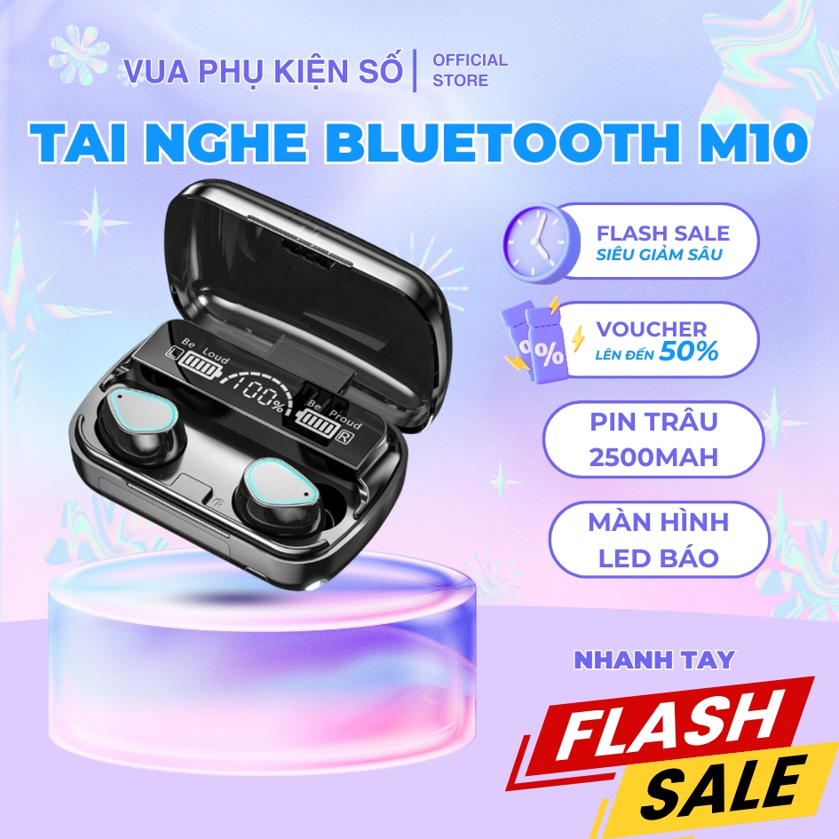 Tai nghe bluetooth M10 pin trâu 2500mAh tai nghe không dây giá rẻ âm thanh siêu hay có màn hình ...