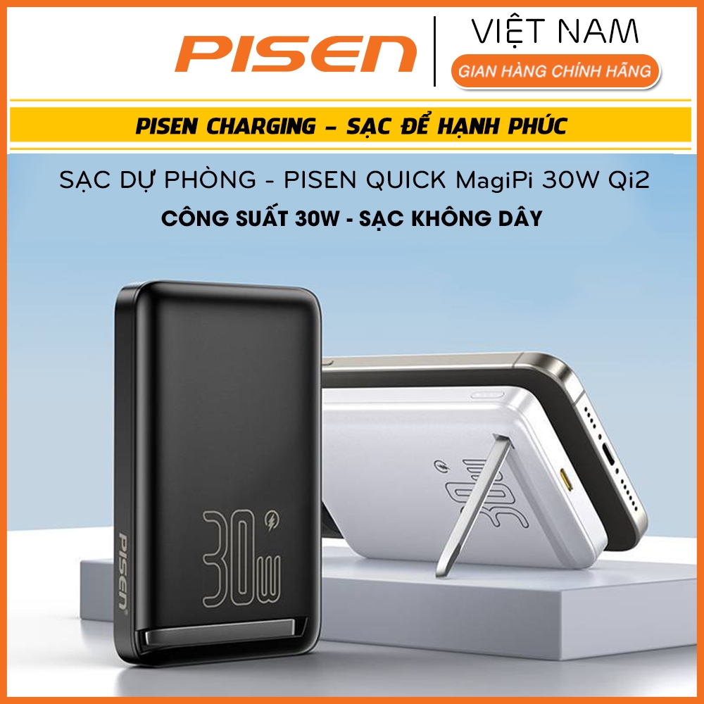 [Hỏa tốc] Sạc dự phòng PISEN QUICK MagiPi PowerMag Qi2 30W 2-in-1 - Model: TP-D101 (GLB) | Chuẩn ...