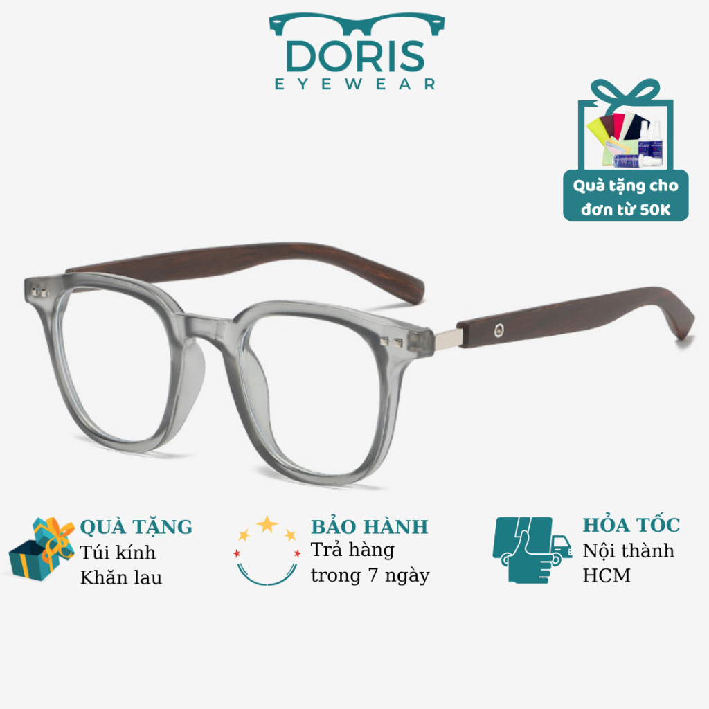 Mắt Kính Cận Vuông Nhựa Cao Cấp Càng Gỗ, Gọng Kính Vuông Thời Trang Dành Cho Nam Nữ DORIS ...