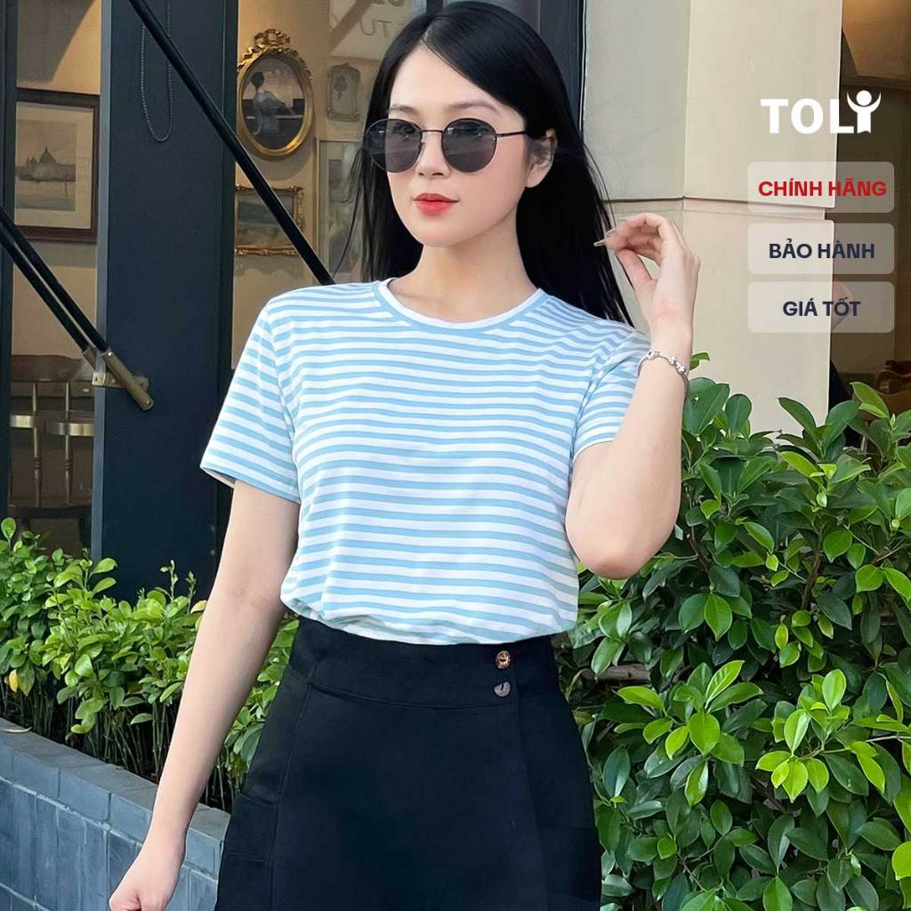 Áo thun sọc nữ cổ tròn TOLI 6 màu Form vừa dáng suông, vải cotton 4 ...