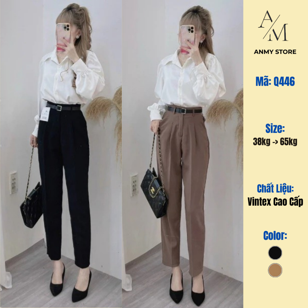 Quần dài nữ dáng baggy cạp cao Anmy, quần tây dài trơn basic phong cách công sở Q446 | Shopee ...
