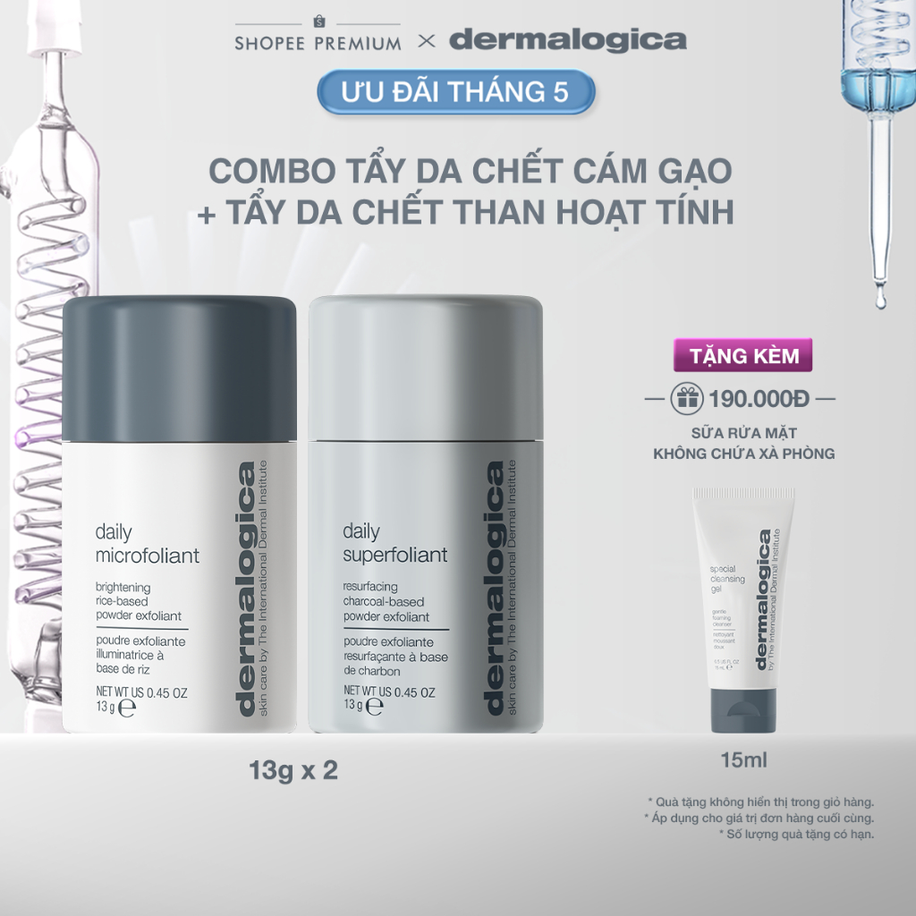 Combo Tẩy da chết Dermalogica cám gạo 13g + Tẩy da chết than hoạt tính ...