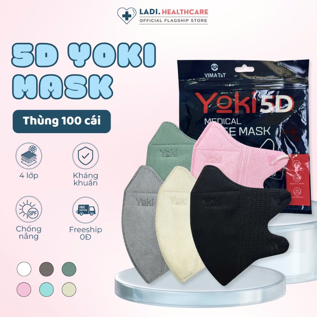 [Thùng 100Cái] Khẩu trang 5D YOKI Mask 3 lớp kháng khuẩn nhiều màu sắc ...