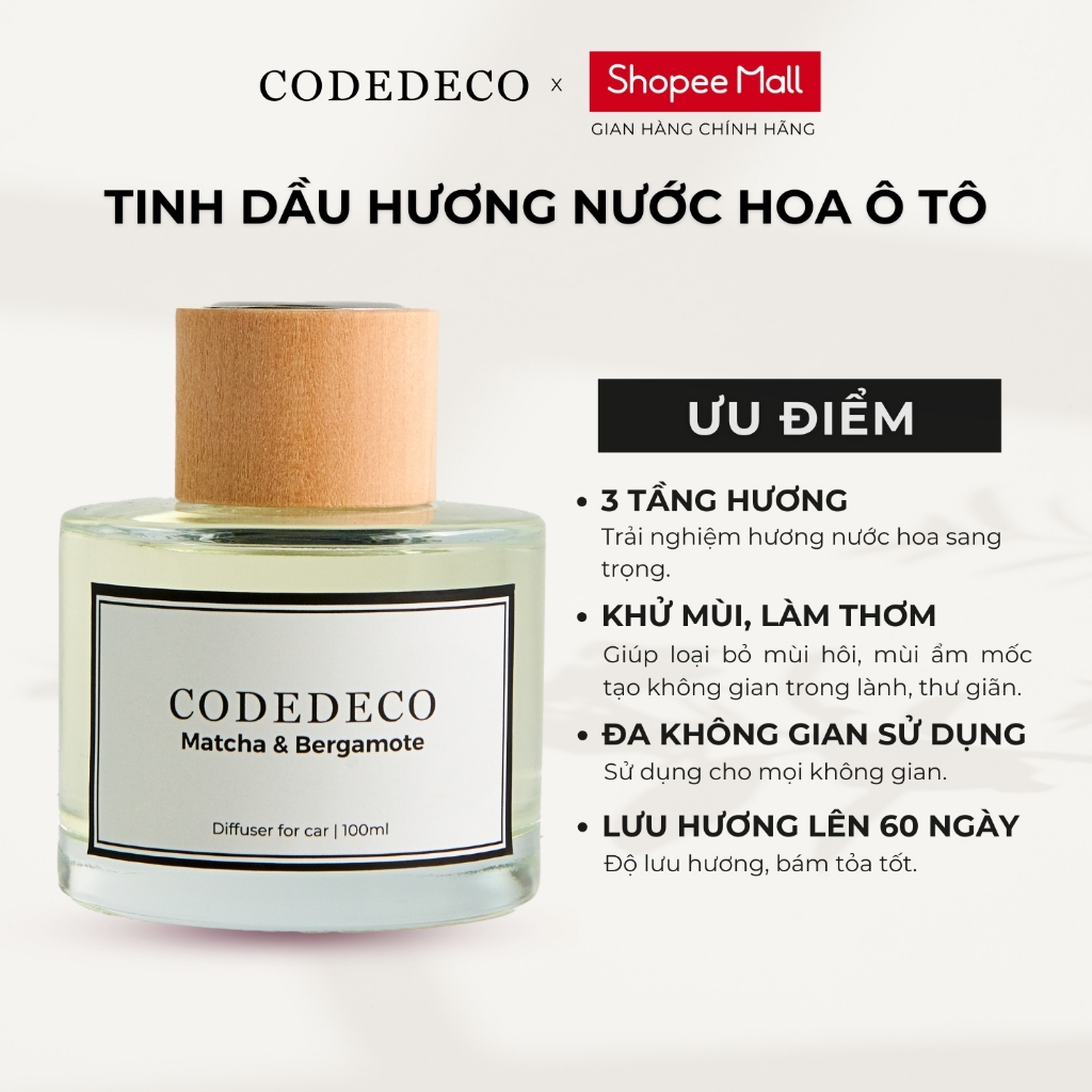 Tinh dầu nước hoa Ô Tô CODEDECO 100ml - Khử mùi hiệu quả, hạn chế say xe, tinh thần dễ chịu, sử ...