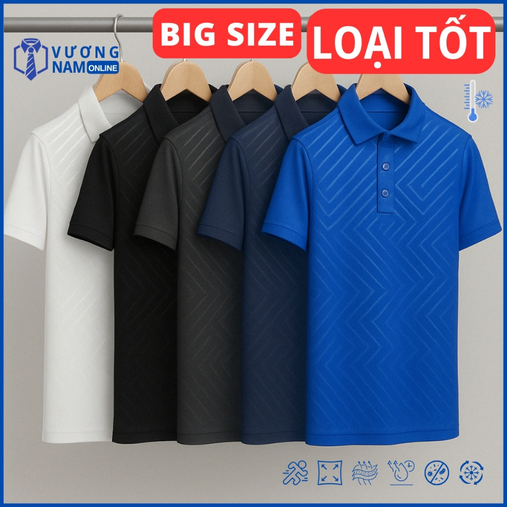 Áo thể thao nam BIG SIZE 50-140KG POLO cổ cao vân chìm chất vải POLY ...