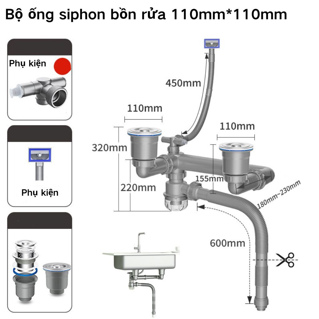 Bộ xiphong liền đúc chậu rửa bát bộ xiphong ngăn mùi chống tắc nghẽn ...