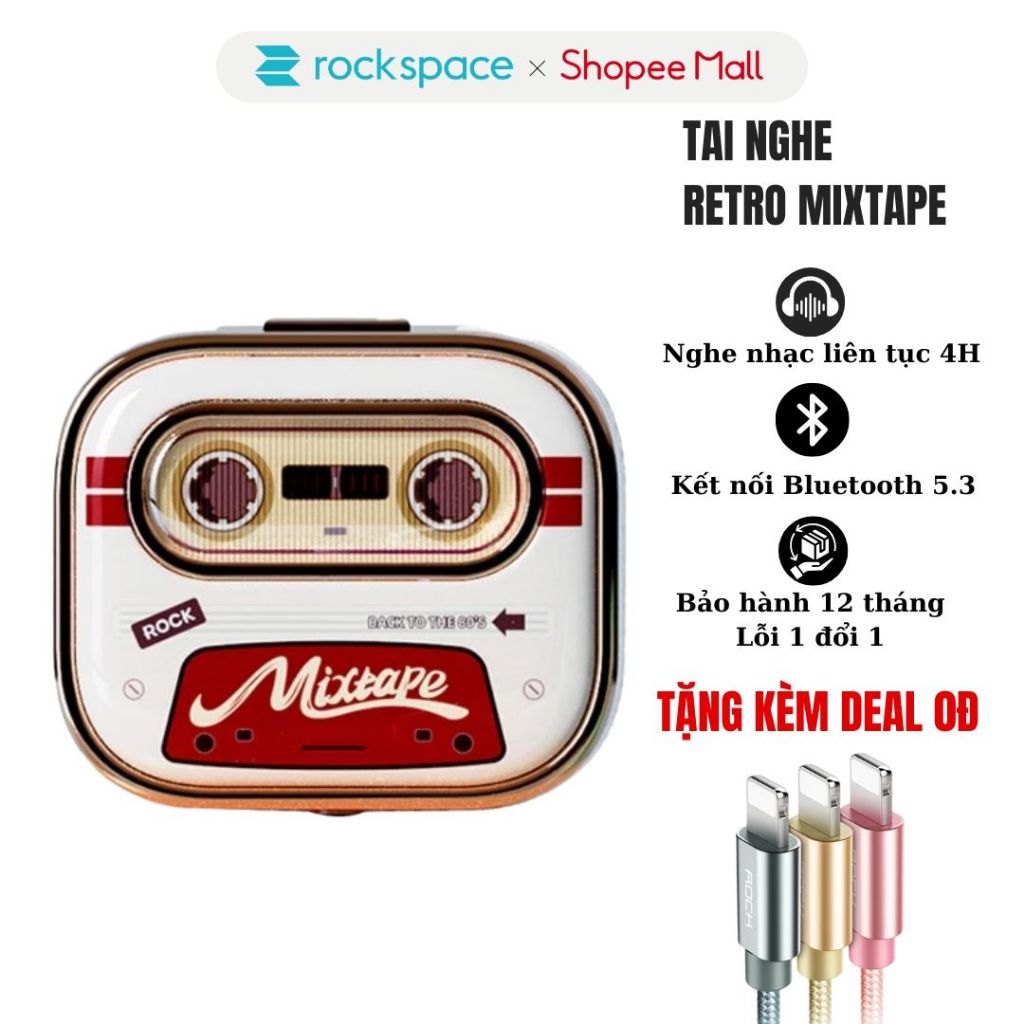 Tai nghe bluetooth không dây nhét tai Rockspace Retro Mix Tape TWS có ...