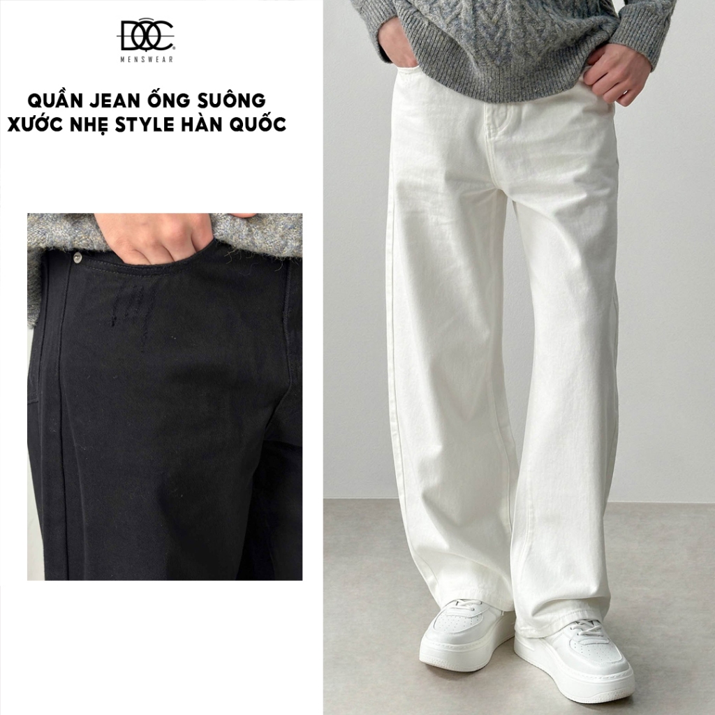 Quần jean ống suông nam Độc menswear vải dày dặn, ống rộng phủ giày - Q679 | Shopee Việt Nam
